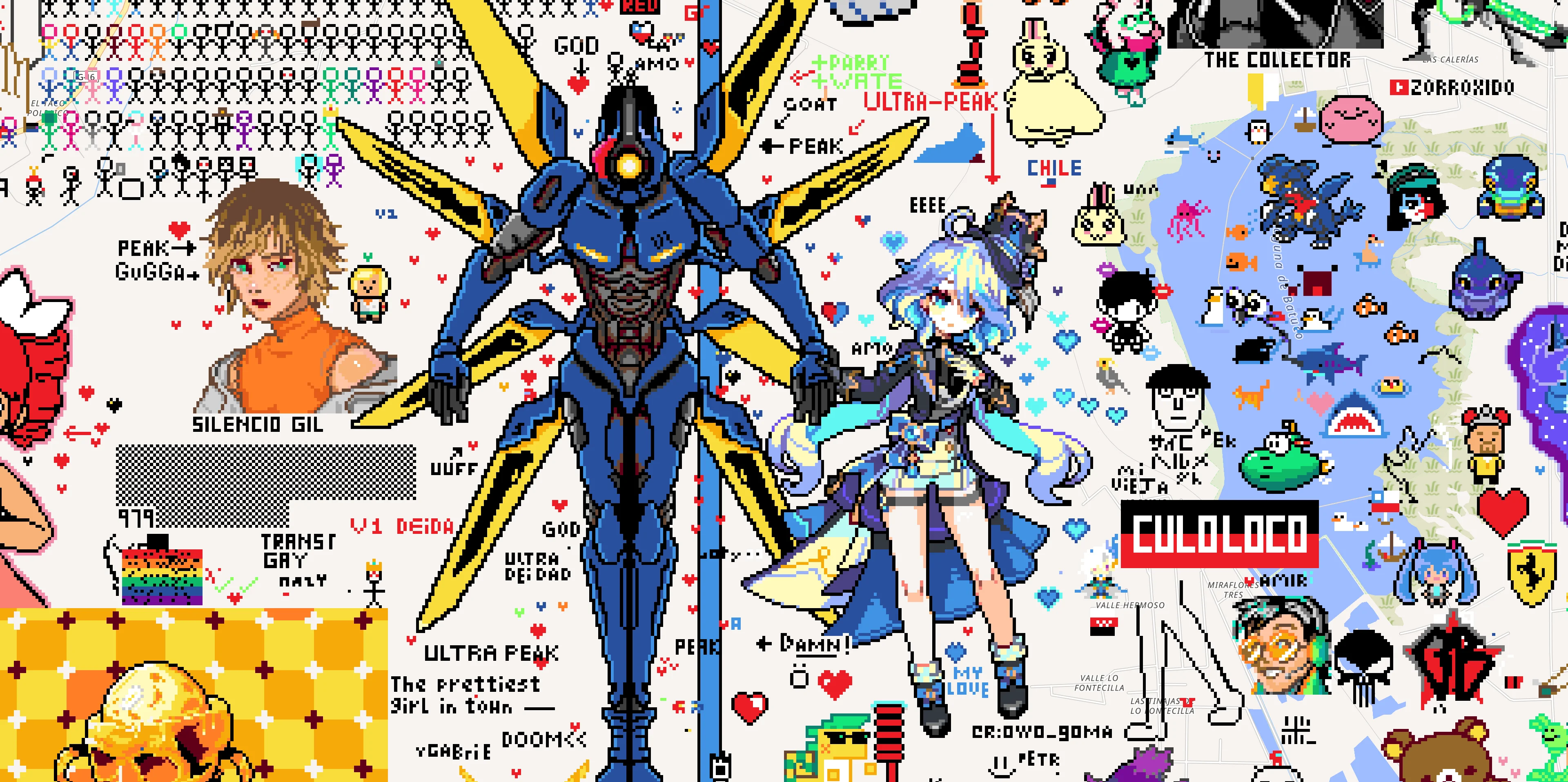 V1 (Ultrakill) and Furina - Wplace Pixel Art